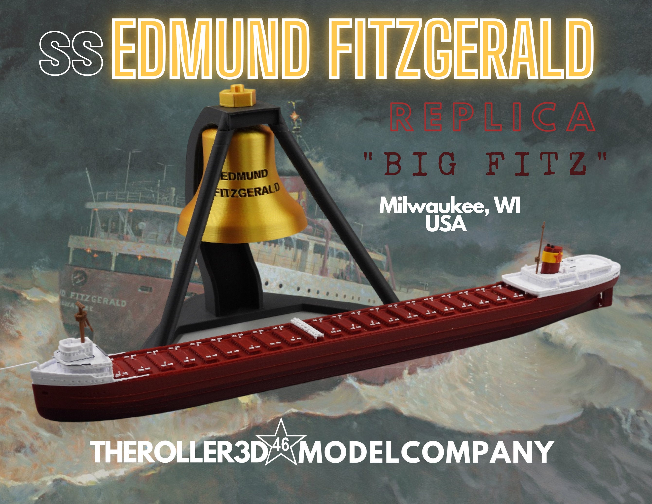 SS EDMUND FITZGERALD Model High Detail 1 Foot in Length (Bell & Stand ...