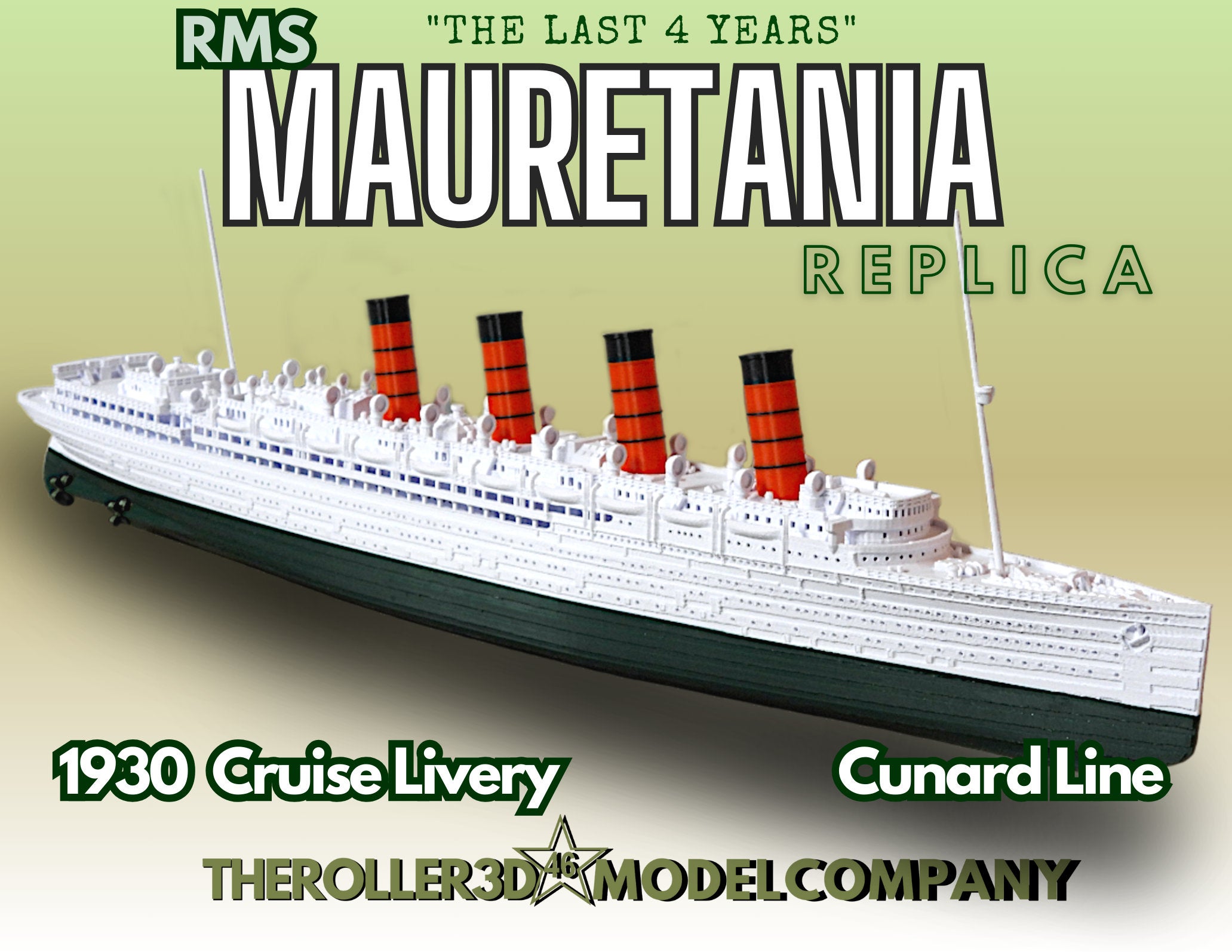 RMS Mauretania 1930 Cruise Livery Model - 1 Foot Length