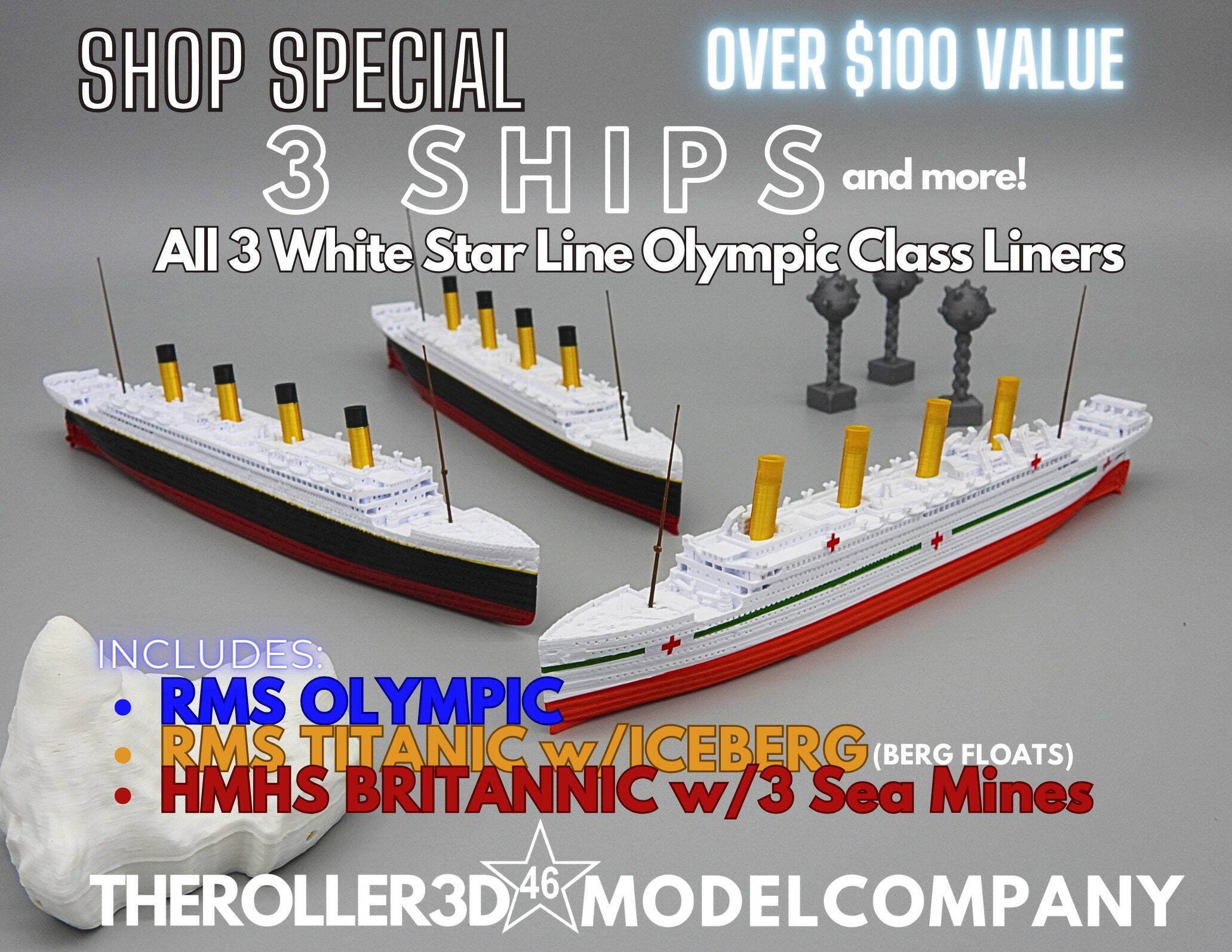 3 Ship Bundle 12" RMS Titanic HMHS Britannic RMS Olympic plus Iceberg ...